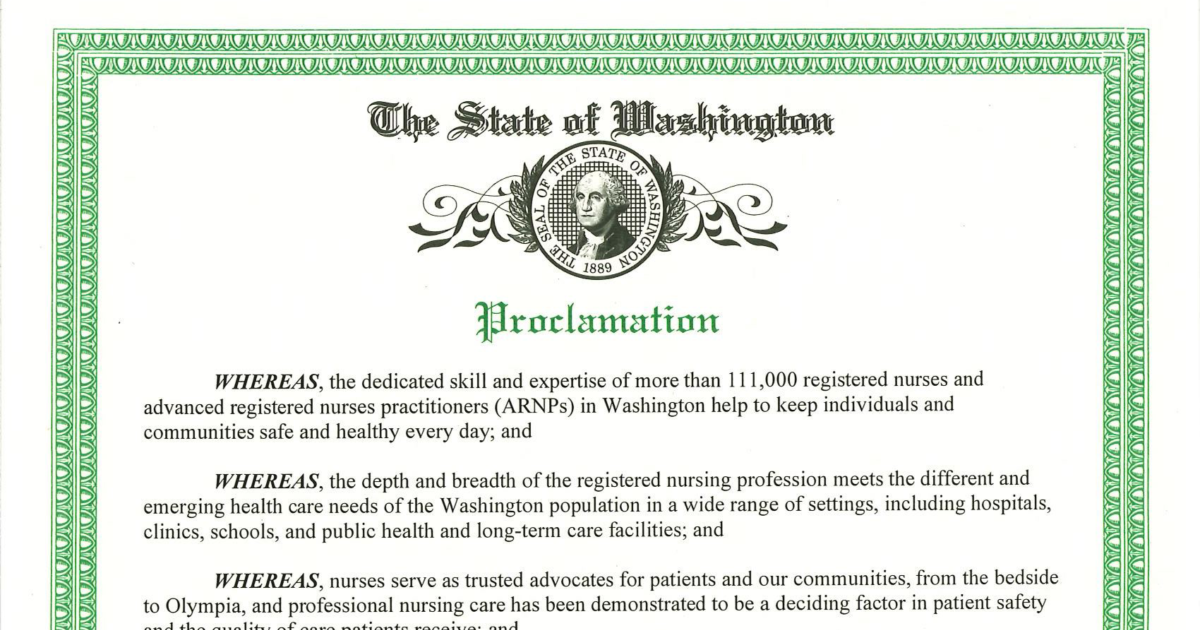 Governor Inslee proclaims May 6-12 Nurses Week in Washington state - WSNA