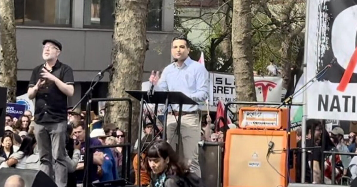 WSNA President Justin Gill speaks at Hands Off! rally - WSNA